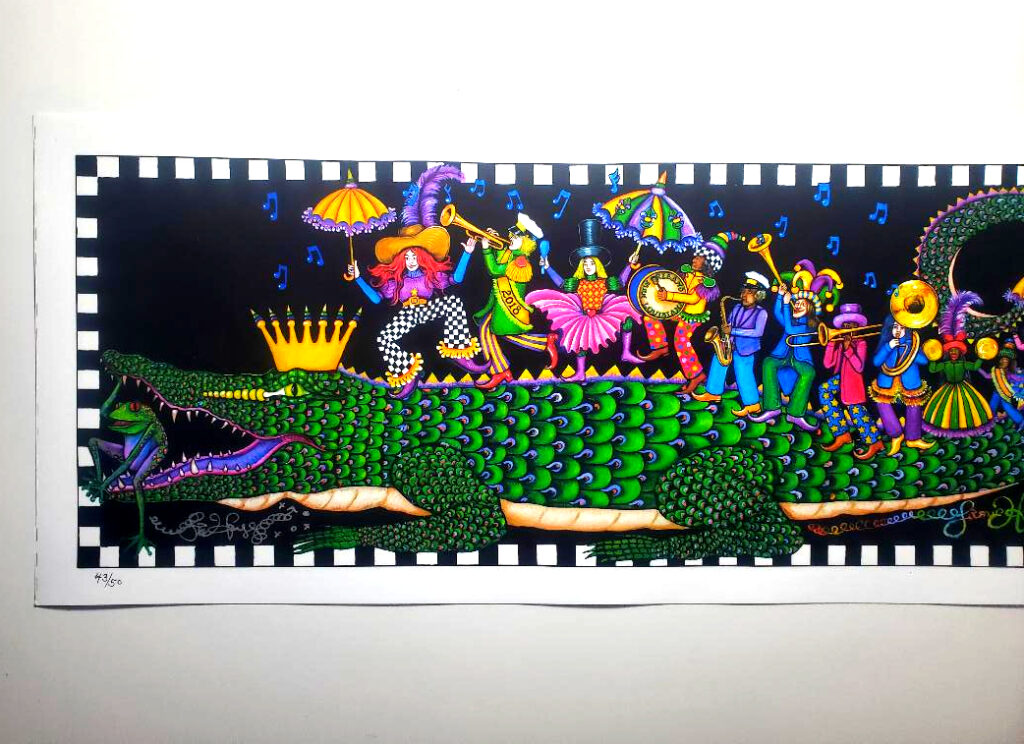 King Gator and his 2nd Line giclee, PLUS Bonus Mardi Gras 5 x7 prints ...